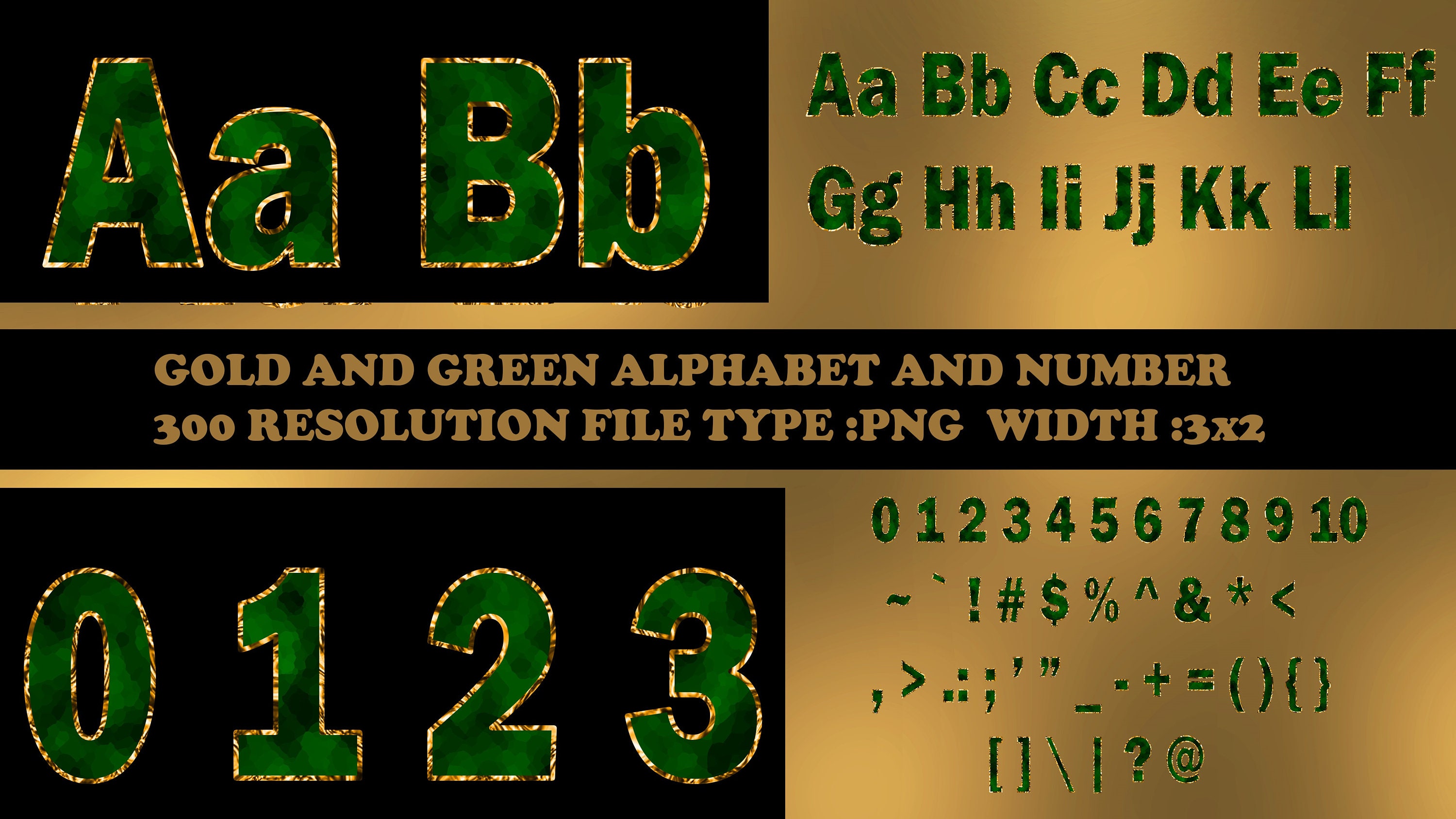 Alphabet and Number Clip Art Green and Gold Digital Clip Art - Etsy