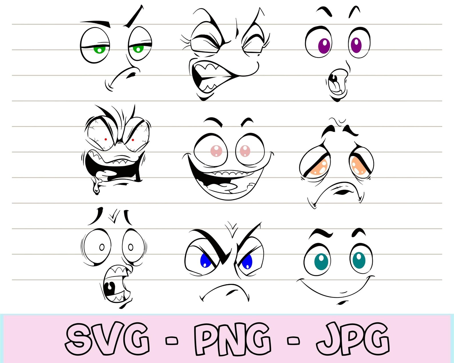 Cartoon Faces Svg Emoji Faces Svg Eyes Svg Cute Faces Svg - Etsy