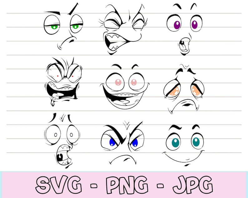 Cartoon Faces Svg Emoji Faces Svg Eyes Svg Cute Faces Svg - Etsy