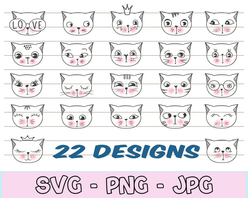 Cat Face Svg Kitten Svg Cute Cat Svg Files Cat Svg Bundle - Etsy