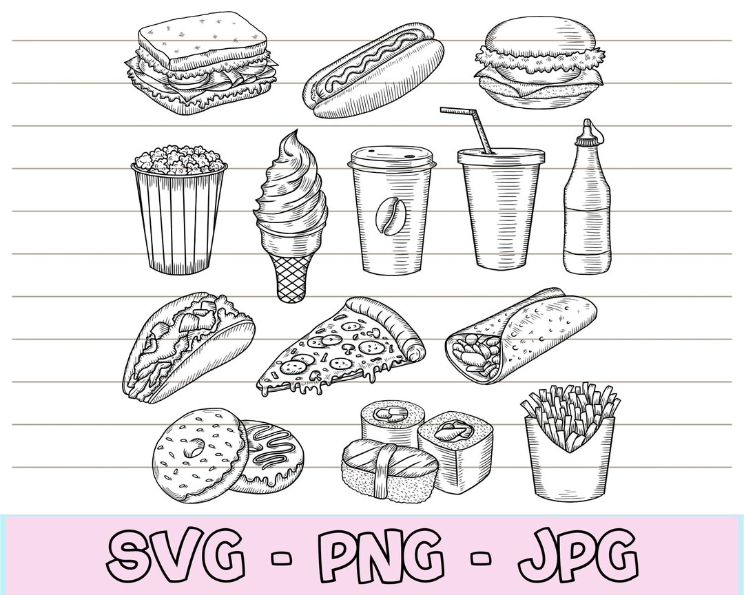 Fast Food Svg, Food Doodle Clipart, Breakfast Svg, Food Svg Bundle ...