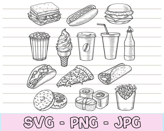 Fast Food Svg Food Doodle Clipart Breakfast Svg Food Svg - Etsy
