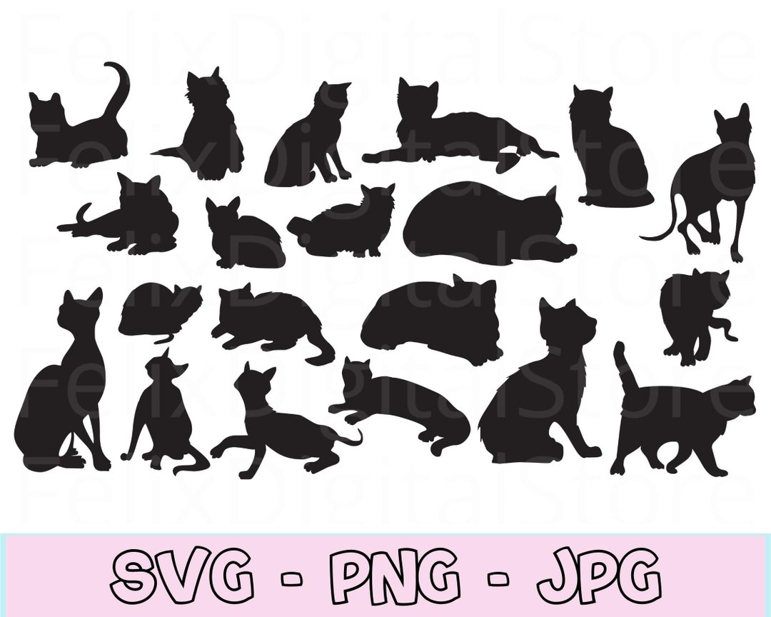 Cat Silhouette Svg, Cat Svg Bundle, Cat Design Svg, Cute Cat Svg Files ...