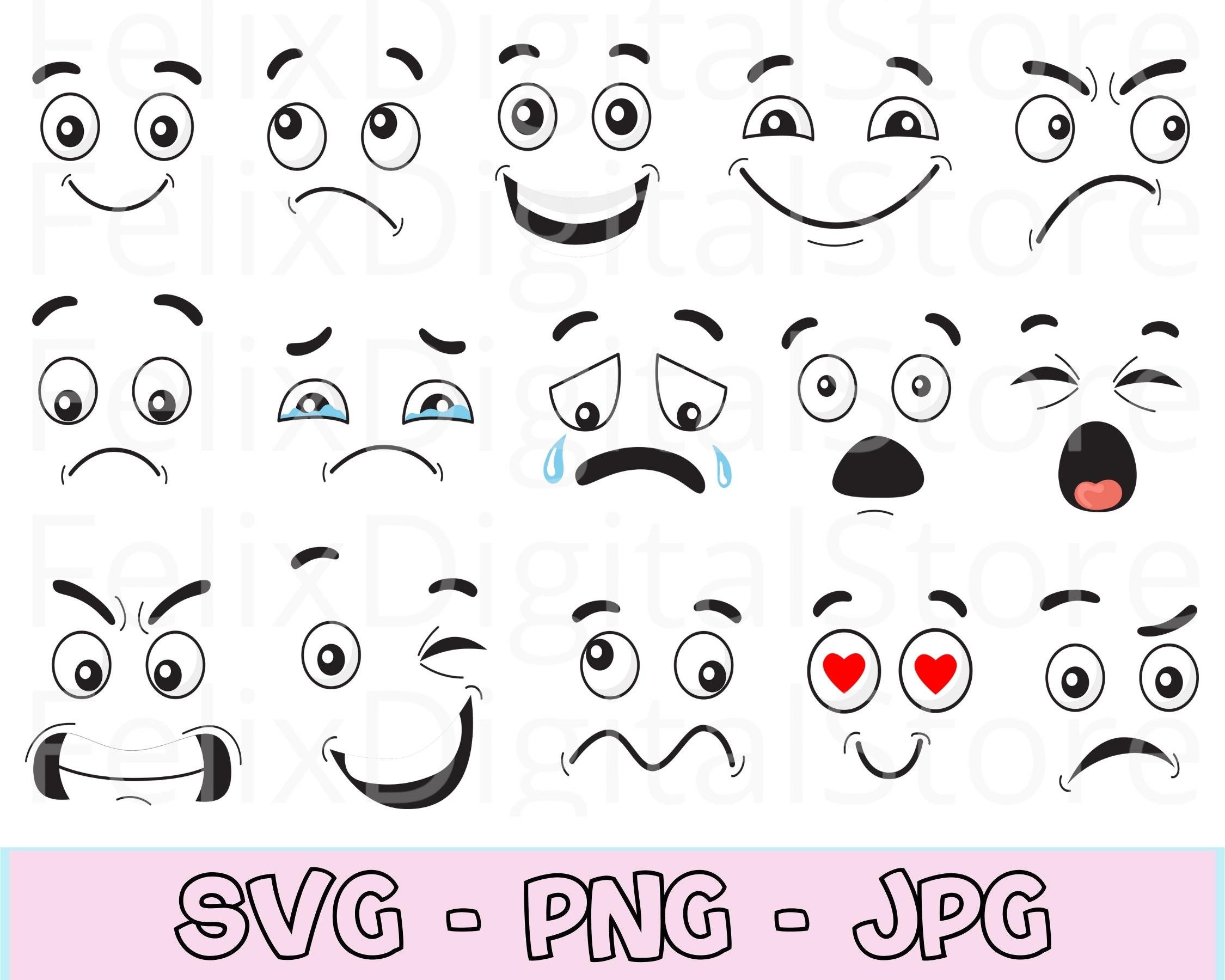 Caras de dibujos animados svg caras de emoji svg ojos svg - Etsy México