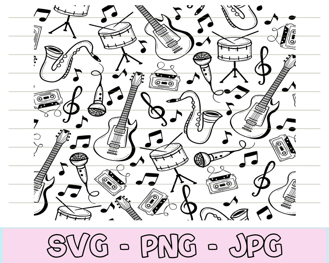 Music Pattern Svg, Music Doodle, Music Notes Svg Designs for Wall Decor ...