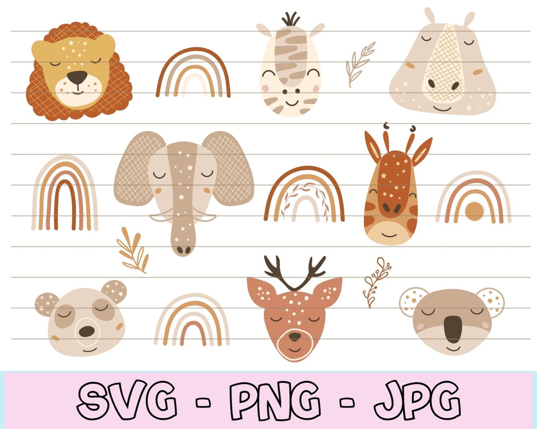 Boho Cute Animal Svg and Abstract Rainbow, Animal Bundle Svg, Cute ...