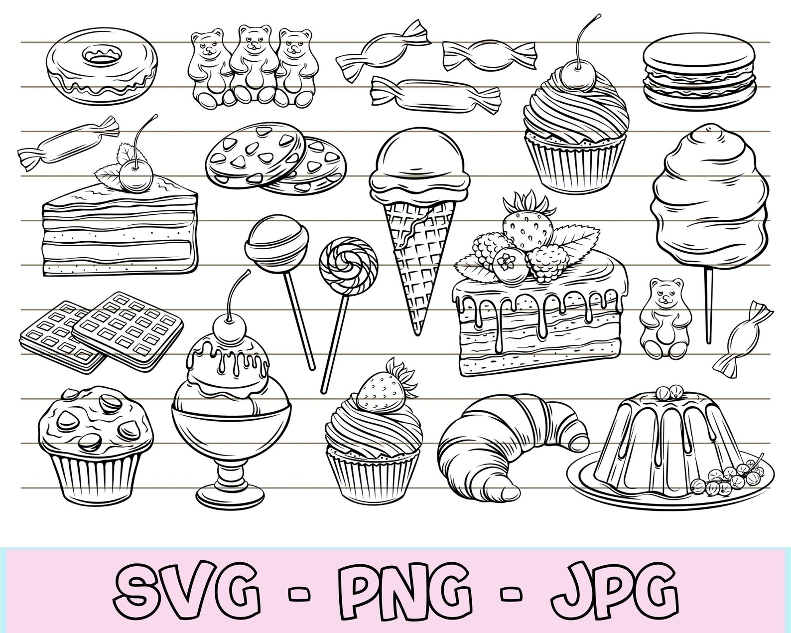 Sweets Svg Fast Food Svg Food Doodle Clipart Cute Food Svg - Etsy