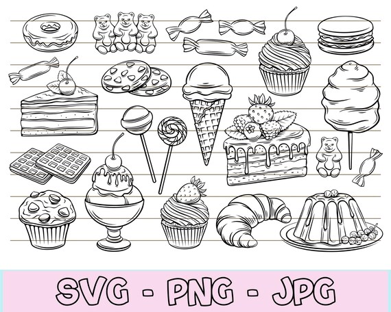 Sweets Svg Fast Food Svg Food Doodle Clipart Cute Food Svg - Etsy