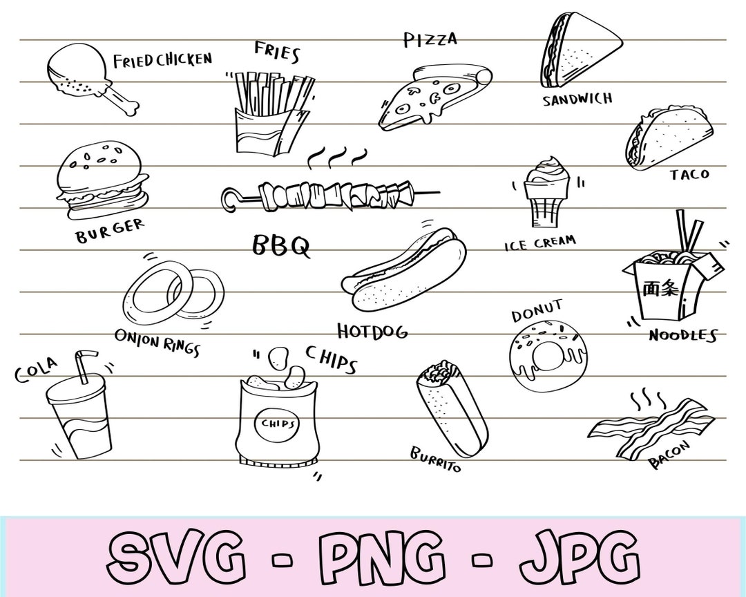 Fast Food Svg, Food Doodle Clipart, Breakfast Svg, Food Svg Bundle ...