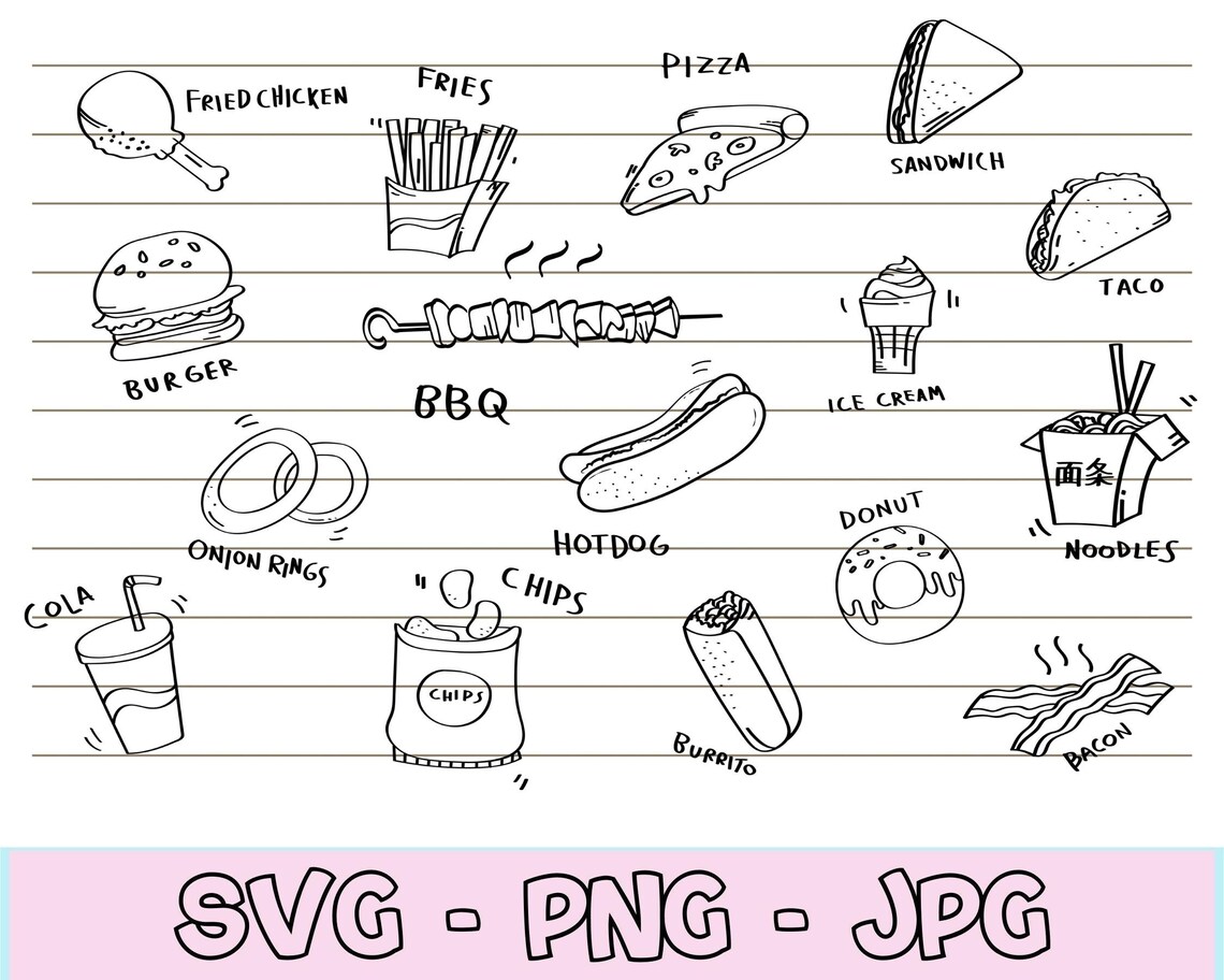 Fast Food Svg Food Doodle Clipart Breakfast Svg Food Svg | Etsy