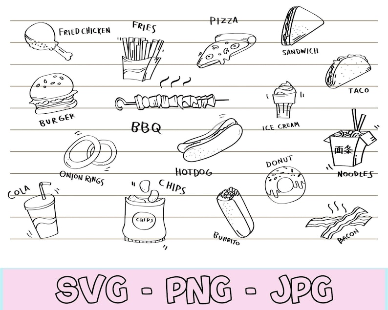 Fast Food Svg Food Doodle Clipart Breakfast Svg Food Svg - Etsy