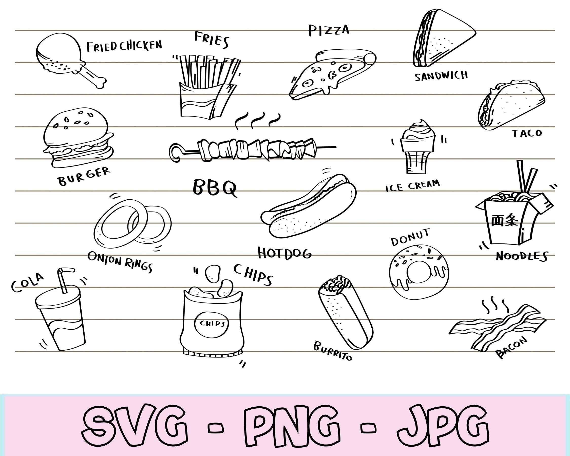Fast Food Svg Food Doodle Clipart Breakfast Svg Food Svg - Etsy