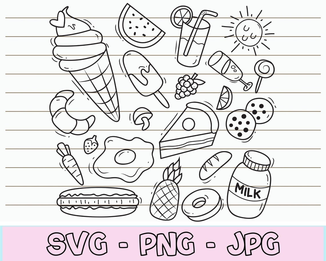 Fast Food Svg Food Doodle Clipart Breakfast Svg Food Svg | Etsy