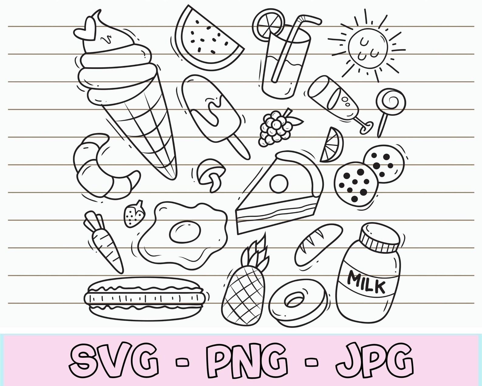 Fast Food Svg Food Doodle Clipart Breakfast Svg Food Svg - Etsy