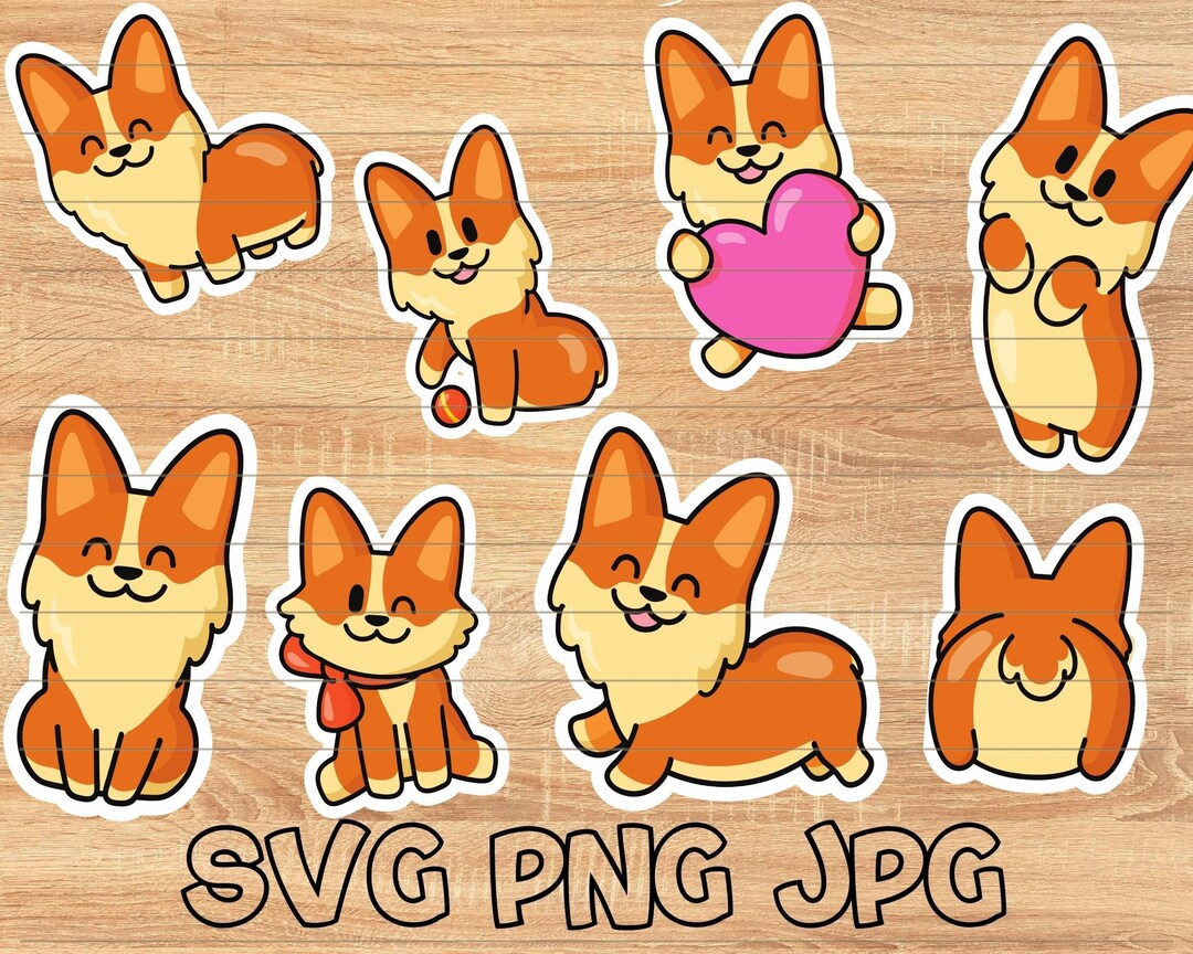 Cute Corgi Sticker Svg Bundle for Cricut, Digital Design Vector ...