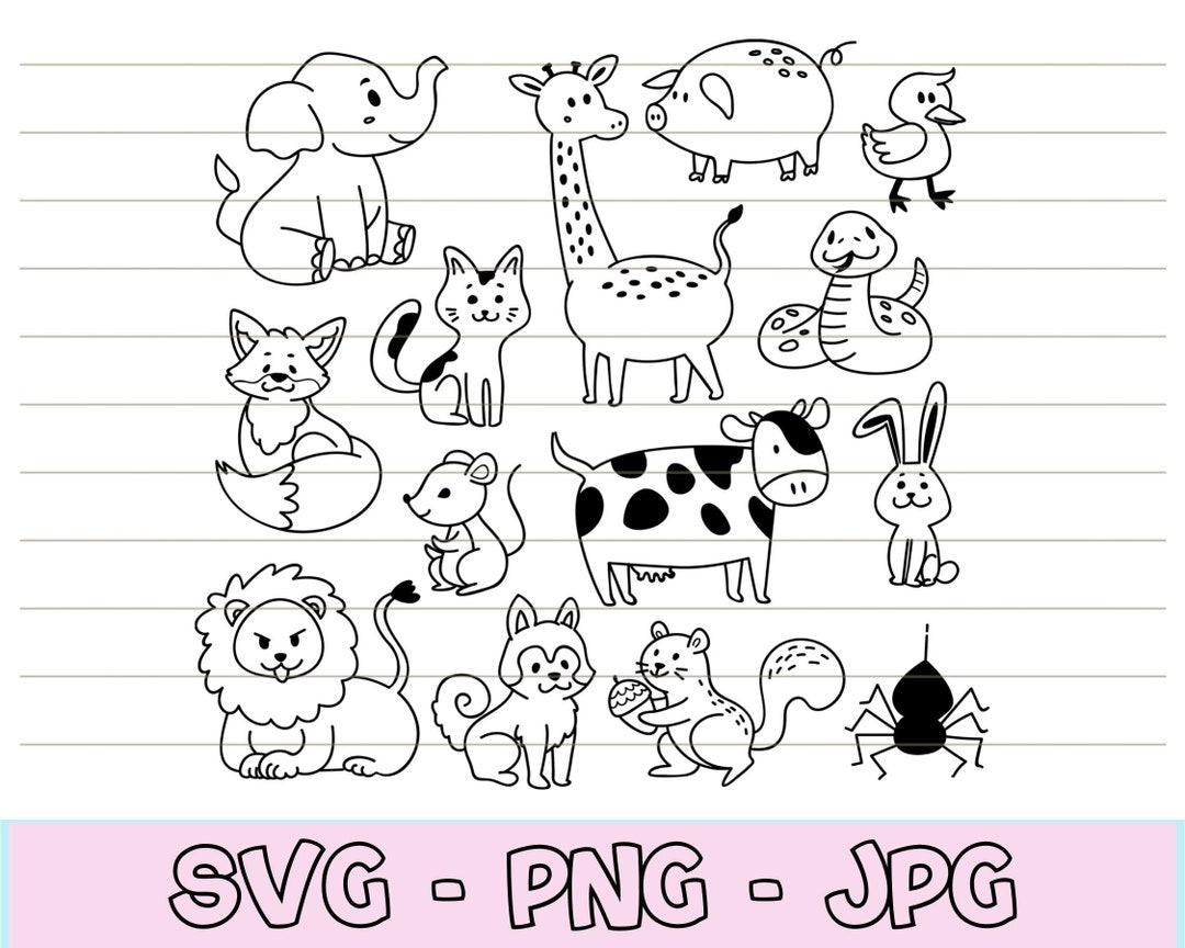 Doodle Svg, Cute Animals Svg Bundle, Animal Clipart Svg, Funny Animal ...
