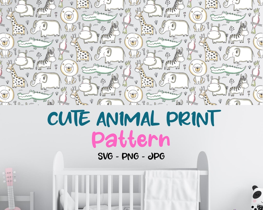 Cute Animals Print Pattern Svg for Nursery, Repeating Pattern Vector ...
