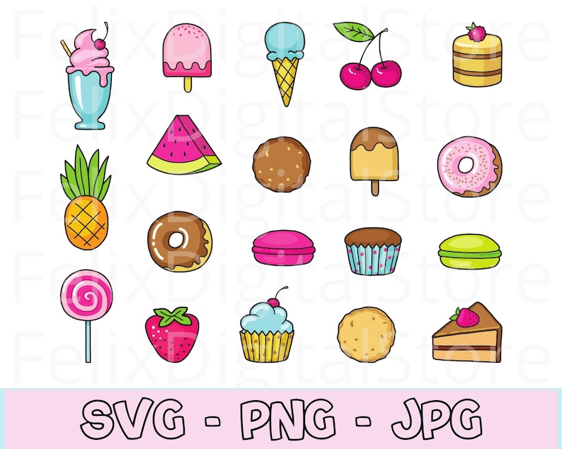 Sweets Svg Fast Food Svg Food Doodle Clipart Cute Food Svg - Etsy