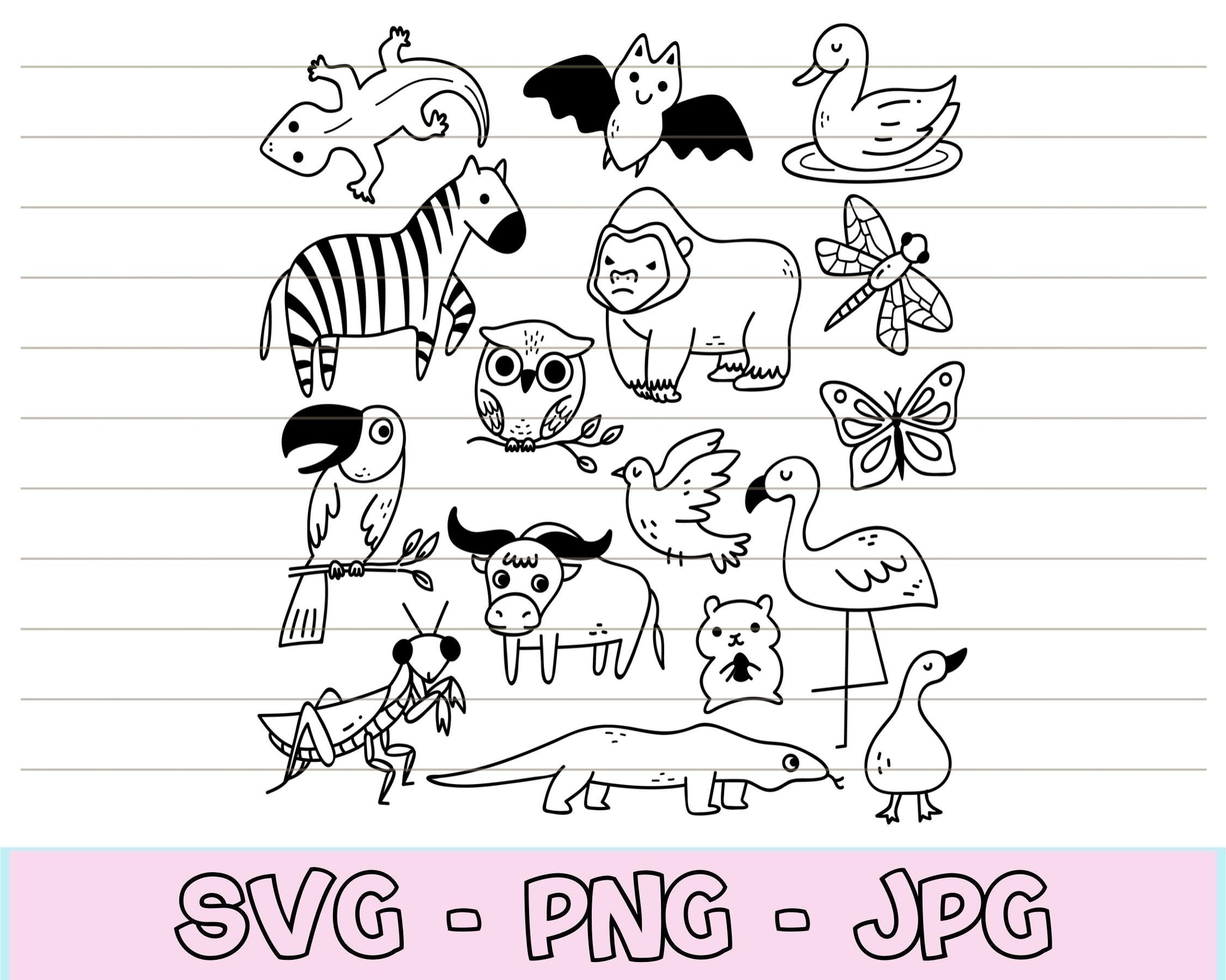 Doodle Svg, Cute Animals Svg Bundle, Animal Clipart Svg, Funny Animal ...