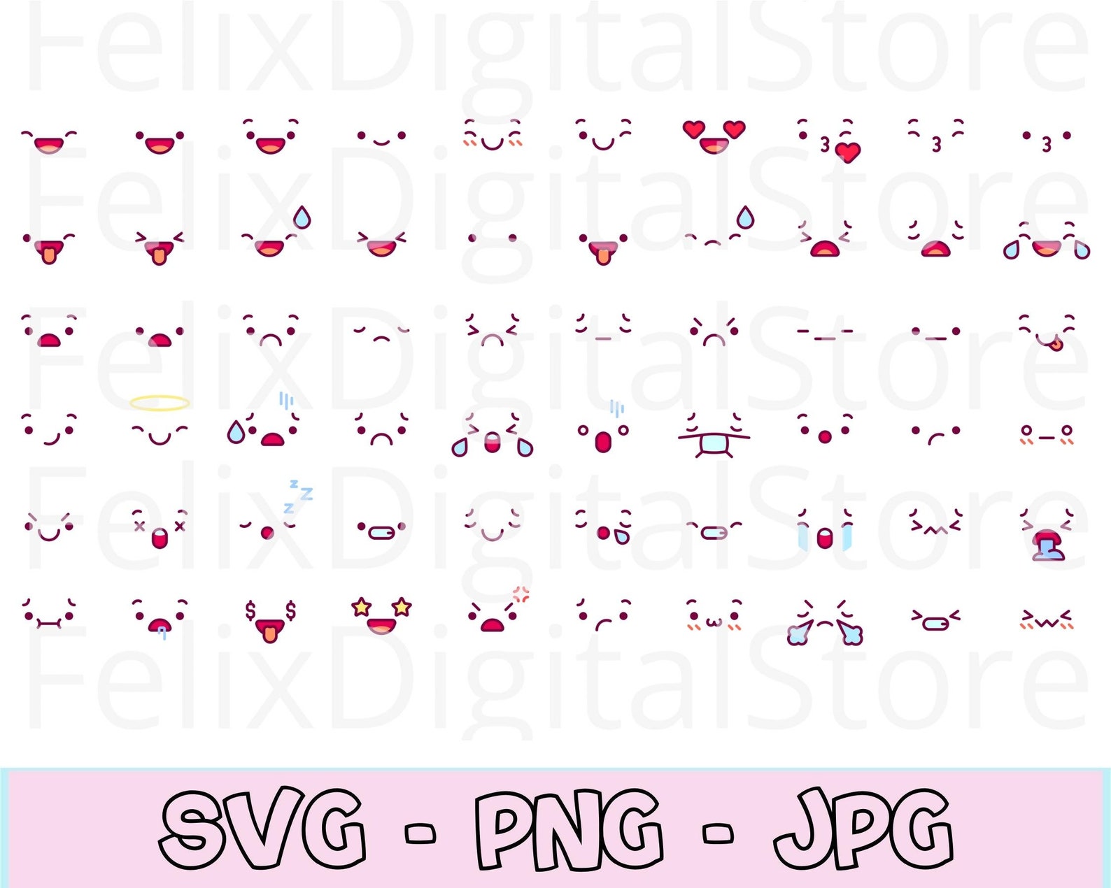 Kawaii Faces Svg Emoji Faces Svg Kawaii Svg Bundle Kawaii - Etsy
