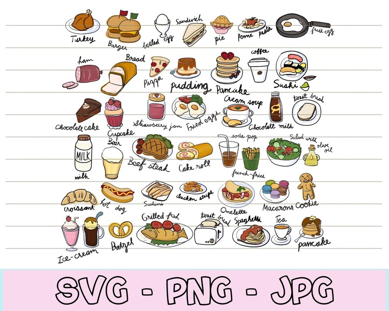 Fast Food Svg Food Doodle Clipart Breakfast Svg Food Svg - Etsy