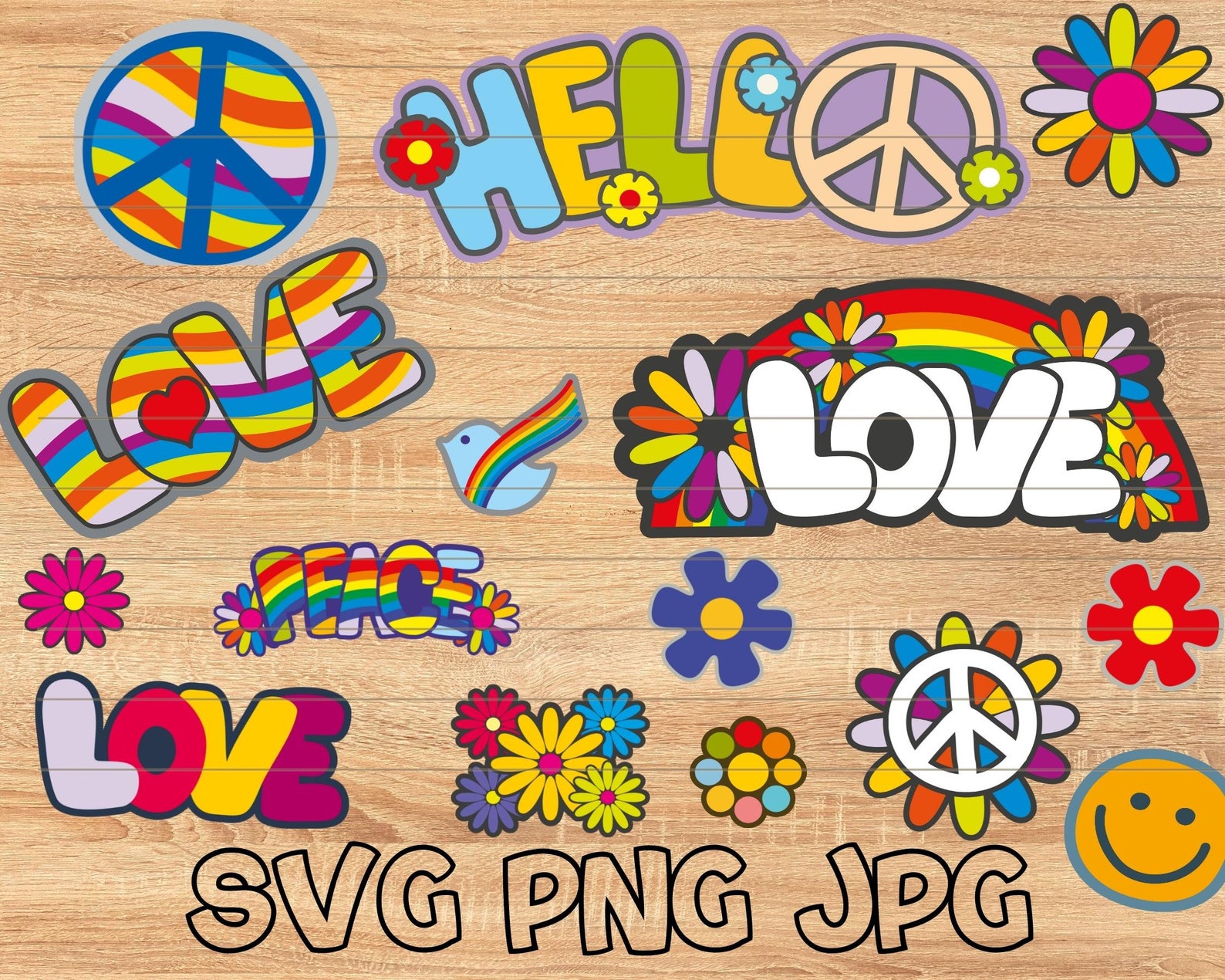 Peace and Love Sticker Cute Sticker Svg Bundle for Cricut - Etsy