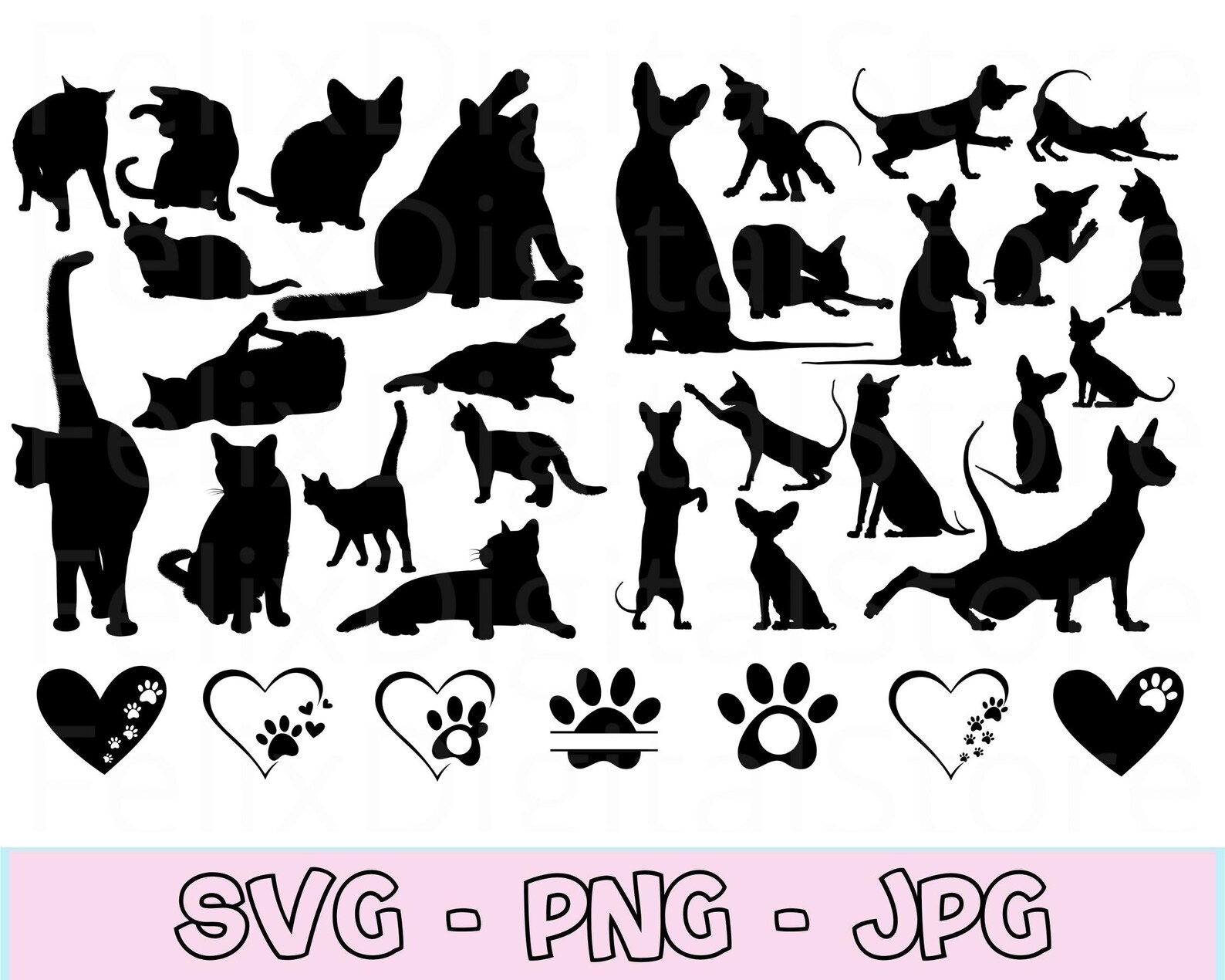 Cat Silhouette Svg Cat Svg Bundle Cat Design Svg Cute Cat - Etsy
