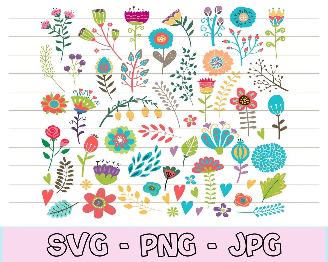 Flower Hand Drawn, Colored Flower Svg, Wildflower Svg Design for Shirt ...