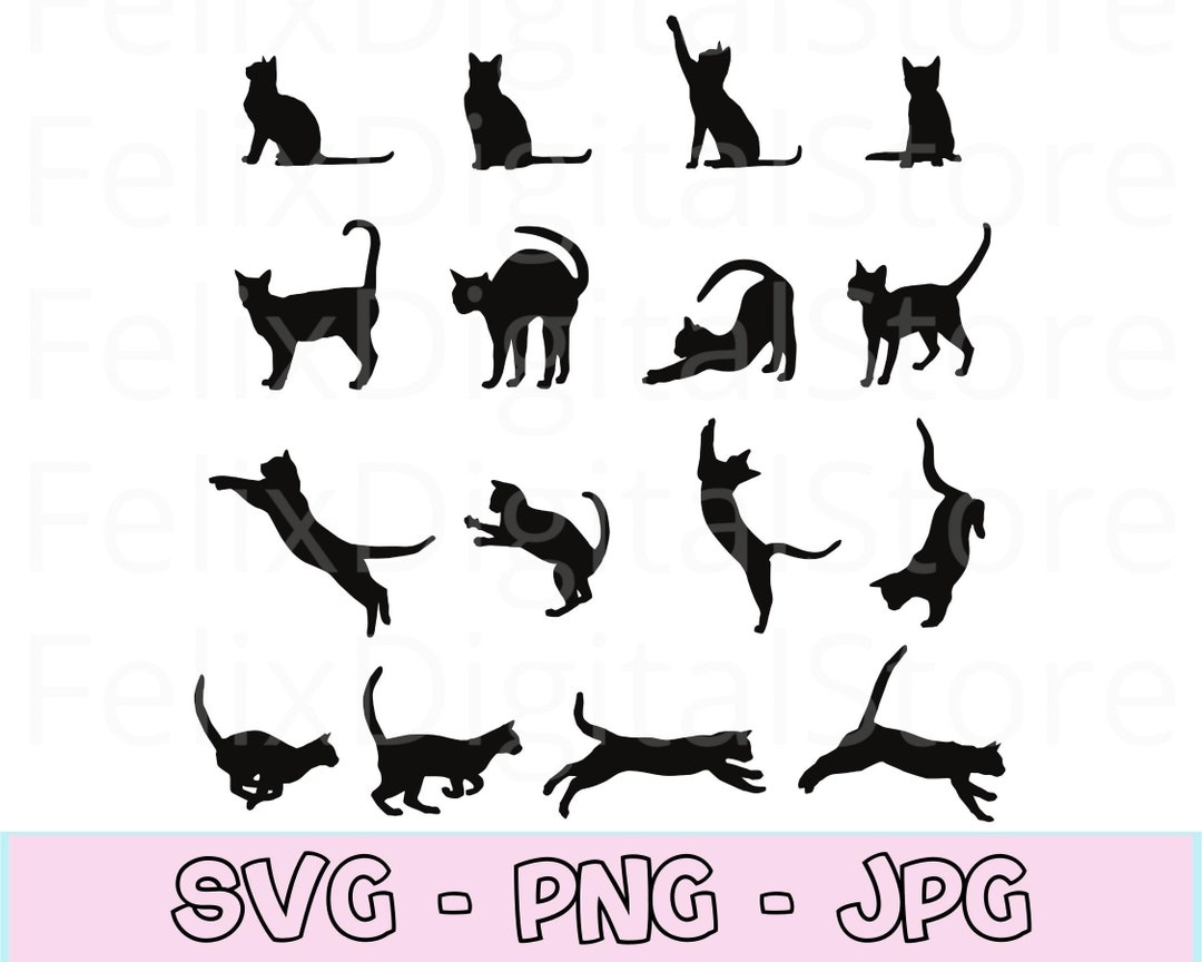 Cat Silhouette Svg, Cat Svg Bundle, Cat Design Svg, Cute Cat Svg Files ...