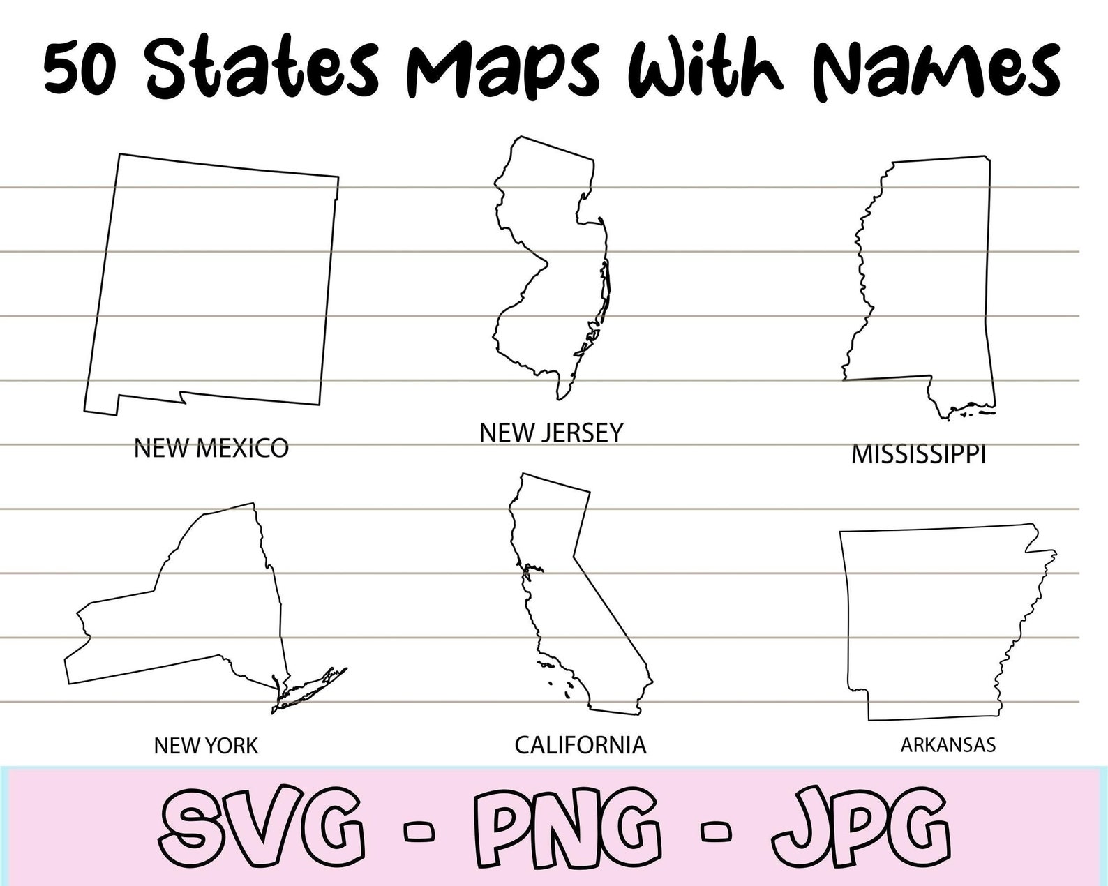 50 States Outline Svg United States Map Svg America Maps | Etsy