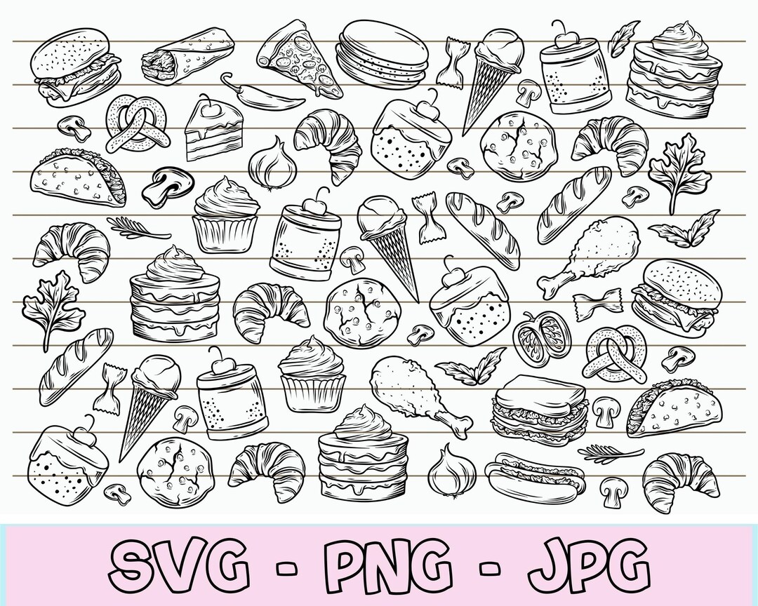 Fast Food Svg, Food Doodle Clipart, Breakfast Svg, Food Svg Bundle ...