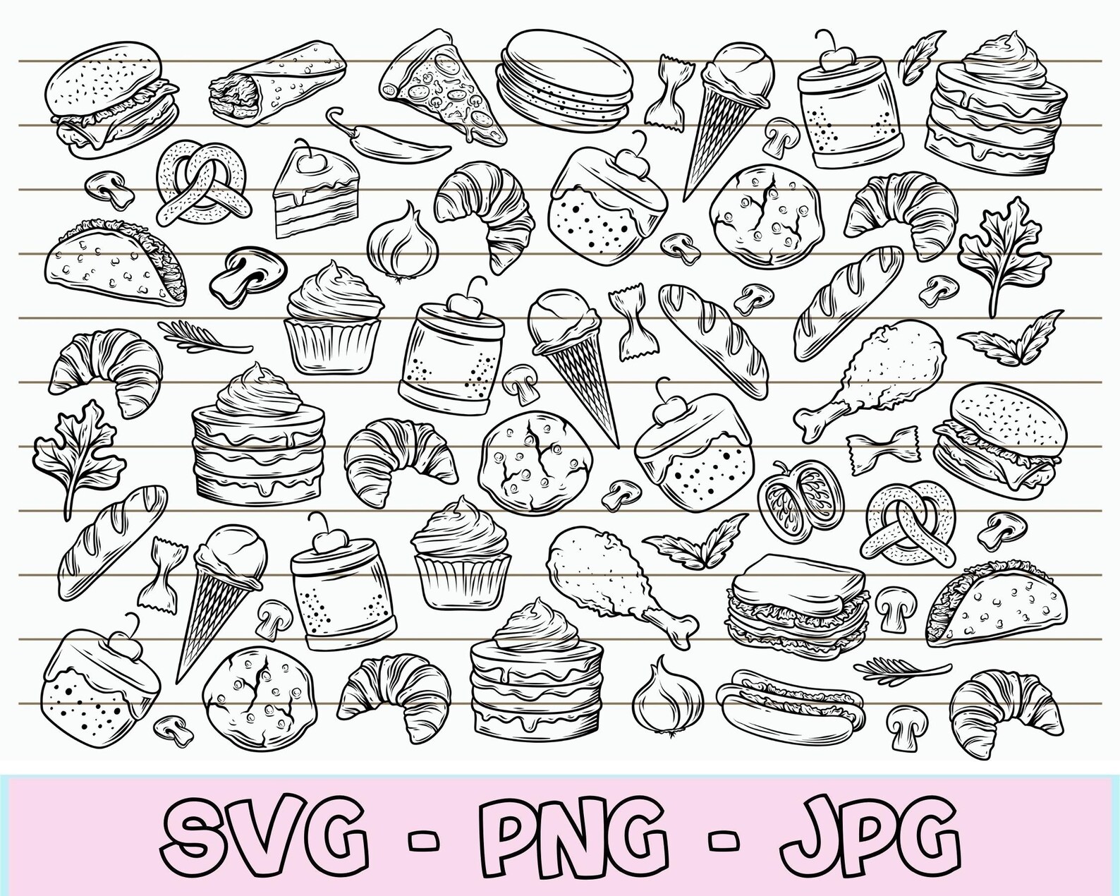 Fast Food Svg, Food Doodle Clipart, Breakfast Svg, Food Svg Bundle ...