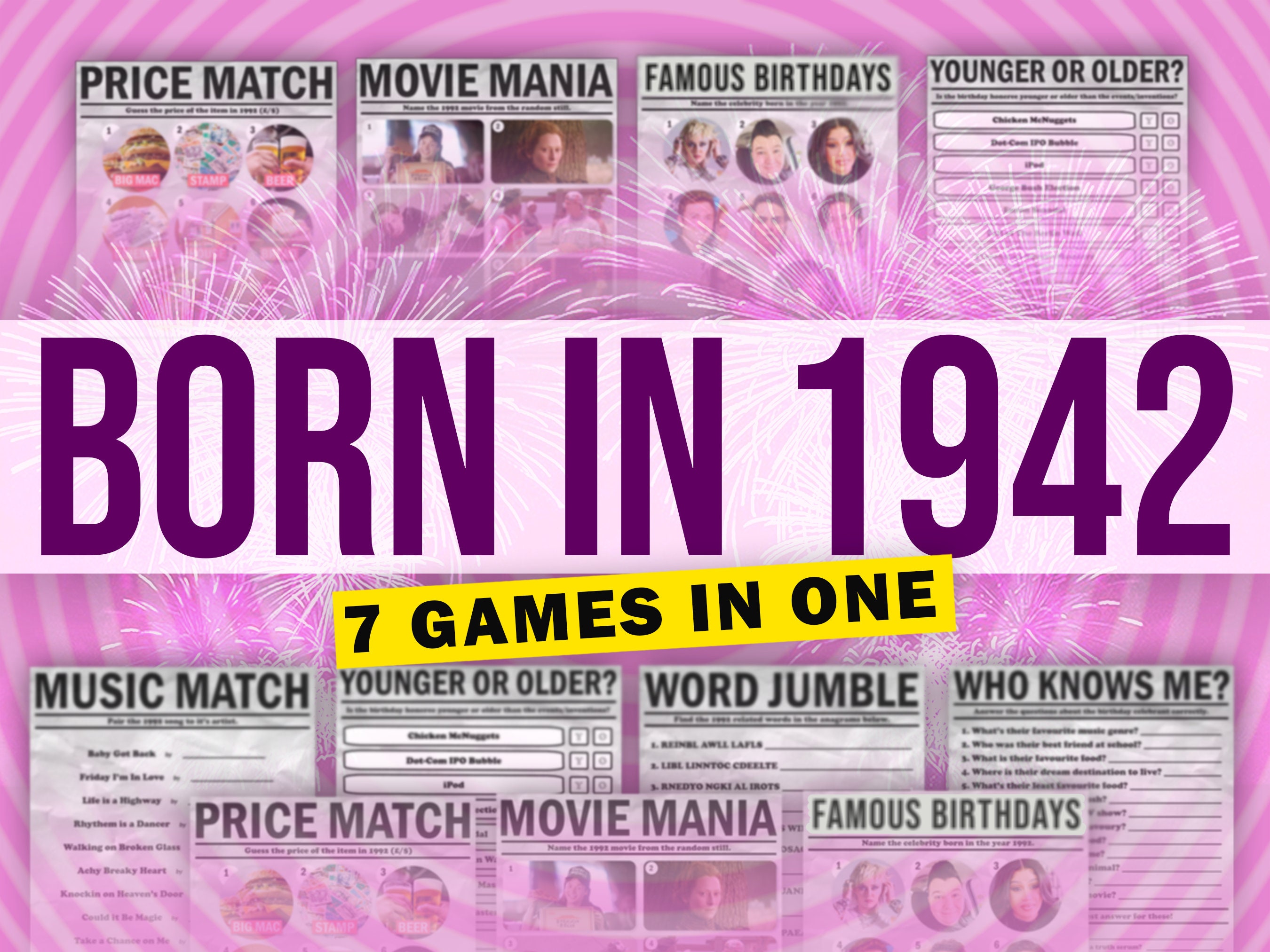 81st Birthday Party Games For Her Born In 1942 Games Bundle Printable 81st Birthday Party Games For Her Born In 1942 Games Bundle Printable
