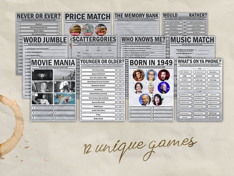 76th Birthday Games: Born in 1949 Trivia, Quiz (printable Games) - Etsy