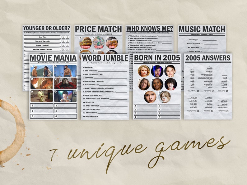 21st Birthday Games for Men: Born in 2005 Trivia (printable Games) - Etsy