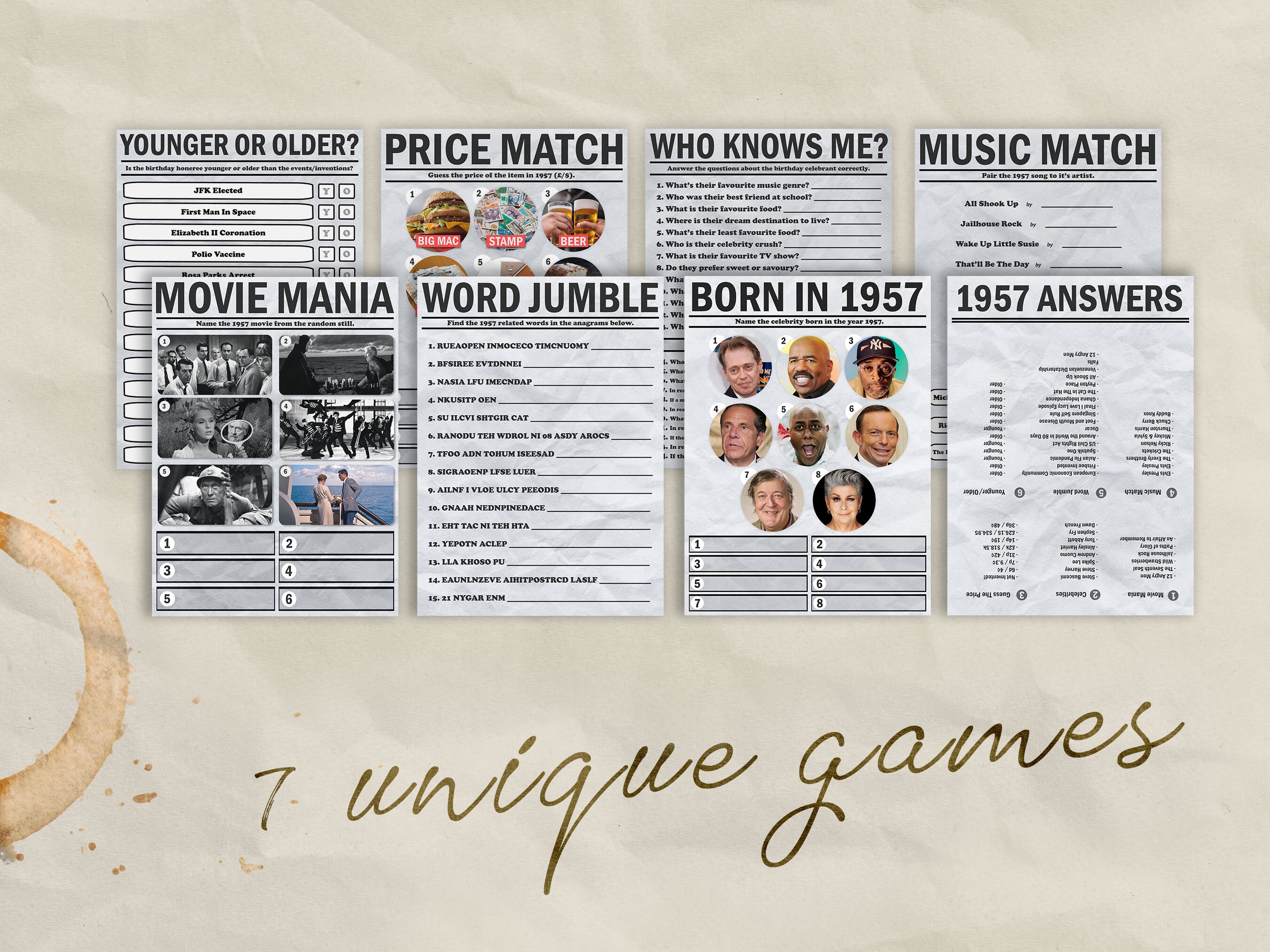 68th Birthday Games: 1957 Trivia, Quiz, and More (printable Games) - Etsy