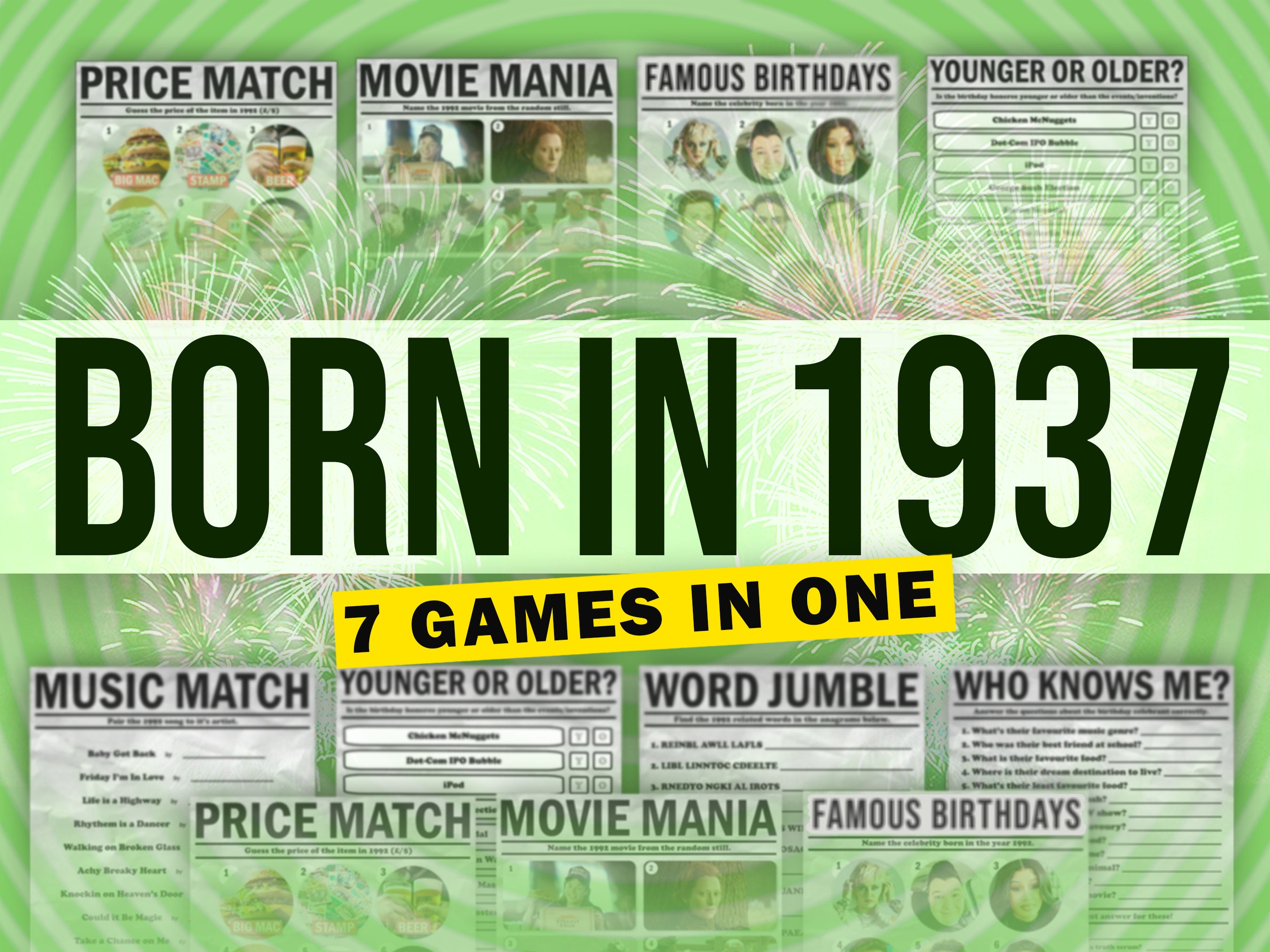 87th Birthday Party Games Born in 1937 Games Bundle Printable Games ...