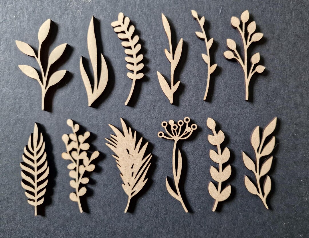 12x Mixed Foliage Leaves Plants Laser Cut MDF Craft Shapes Wooden ...