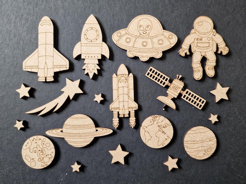 Set of Space Themed Laser Cut MDF Craft Shapes Wooden Embellishments - Etsy
