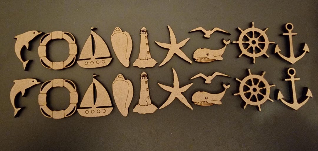20x Nautical/beach Themed Laser Cut MDF Craft Shapes Wooden ...