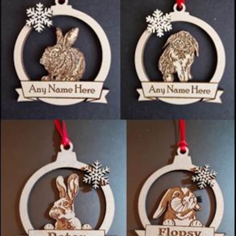Wooden Rabbit Baubles - Etsy UK