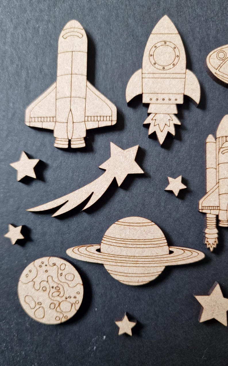 Set of Space Themed Laser Cut MDF Craft Shapes Wooden Embellishments - Etsy