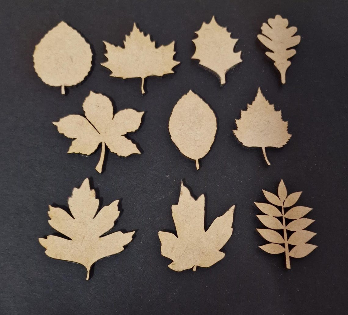 10x Leaf Laser Cut MDF Craft Shapes. Detailed or Silhouette Wooden ...