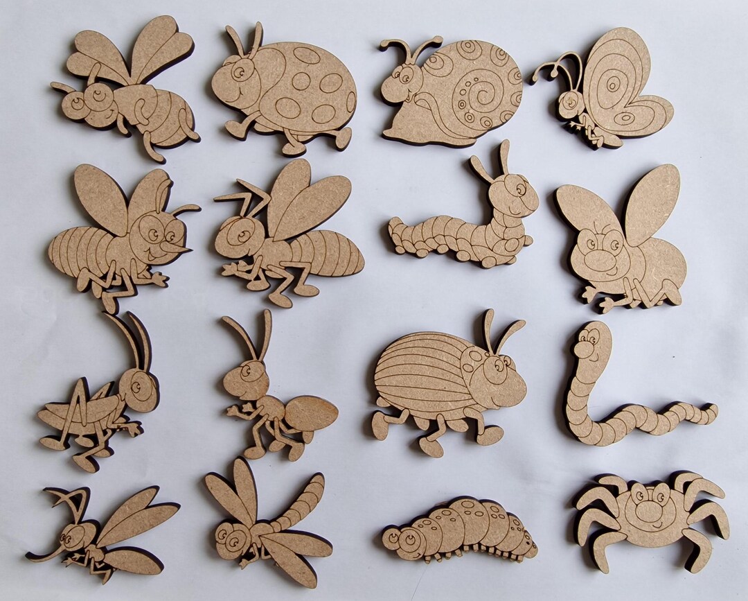 16x Friendly Insect Bugs Laser Cut MDF Craft Shapes Wooden ...