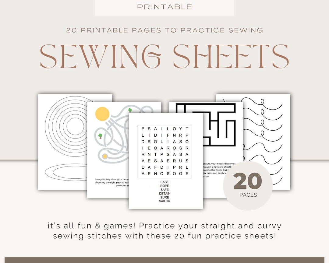 Sewing Practice Sheets, Learn to Sew, Sewing Games, Printable Sewing ...