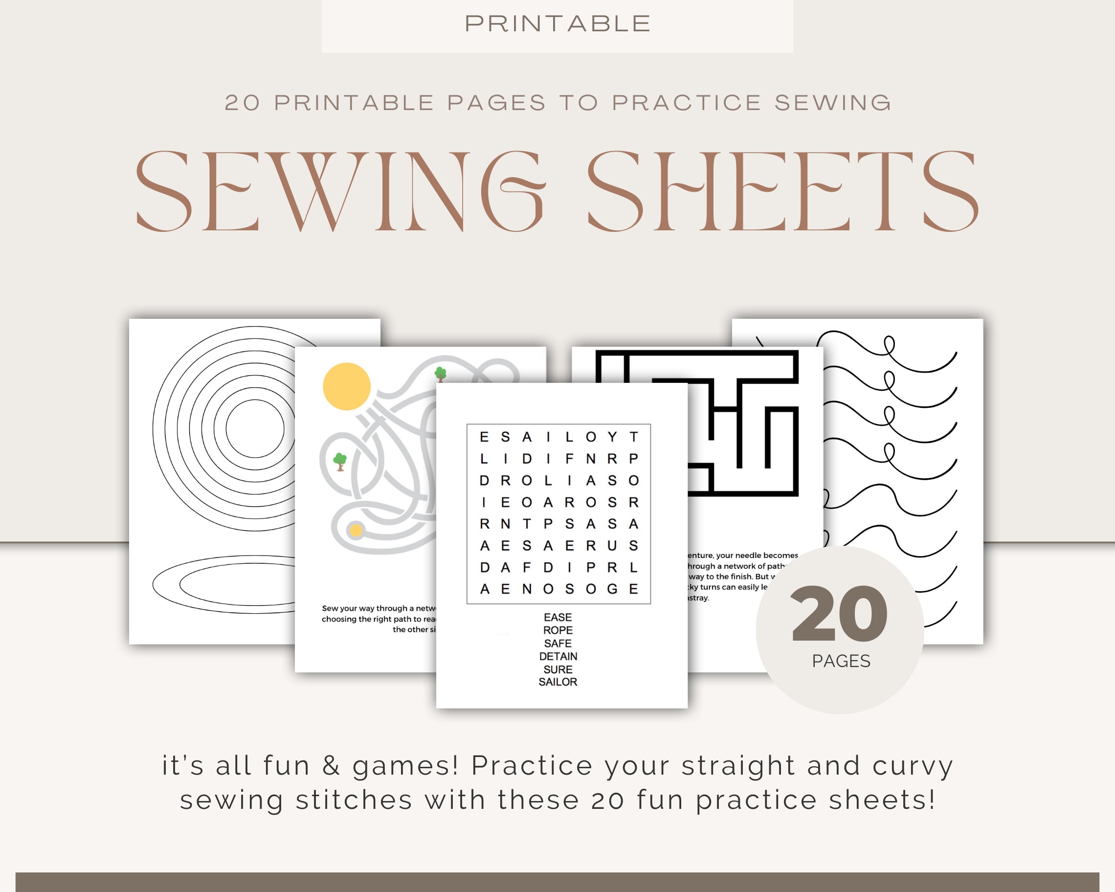 Sewing Practice Sheets, Learn to Sew, Sewing Games, Printable Sewing ...