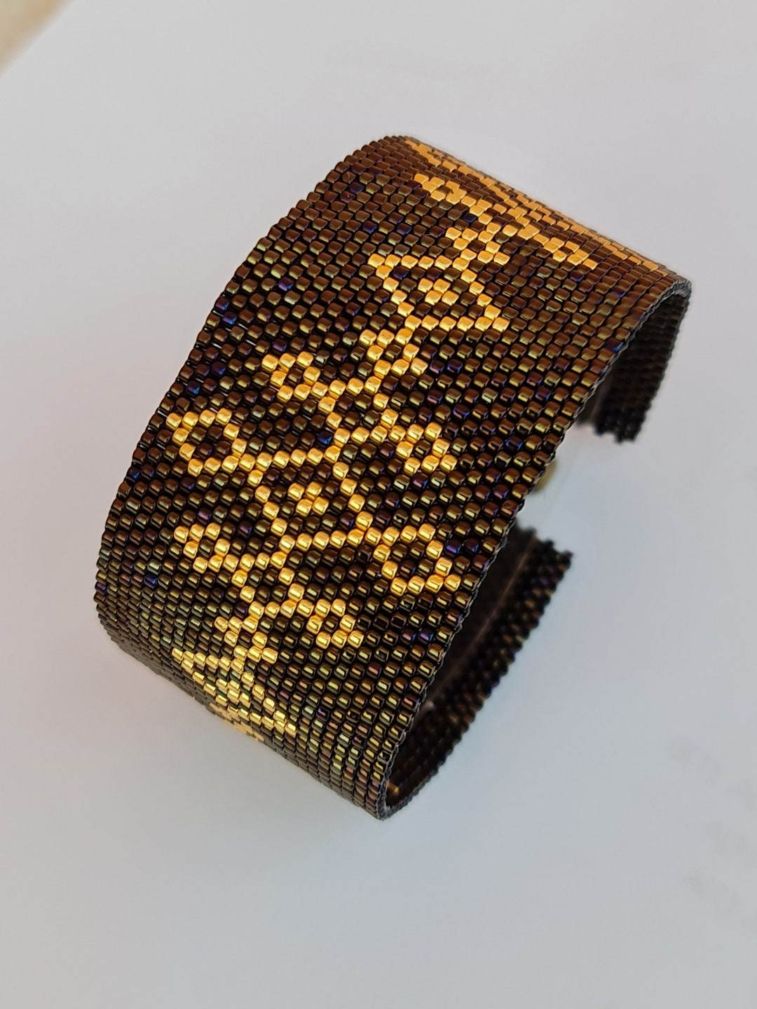 Brown and Gold Bracelet Pattern Odd Count Peyote Bracelet no Physical ...