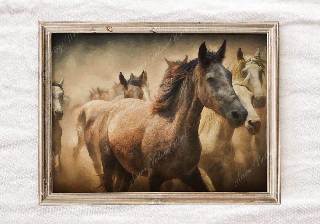 Dramatic Running Horses Vintage Digital Print - Etsy