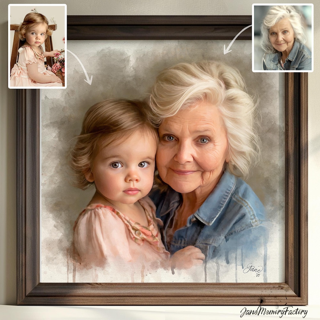 Deceased Grandparent Portrait Drawing, Handmade Keepsake Artwork ...