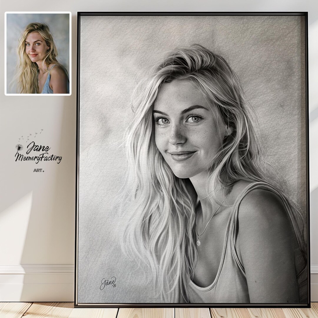 Hand Drawn Digital Portrait, Custom Pencil Artwork Online, Virtual ...